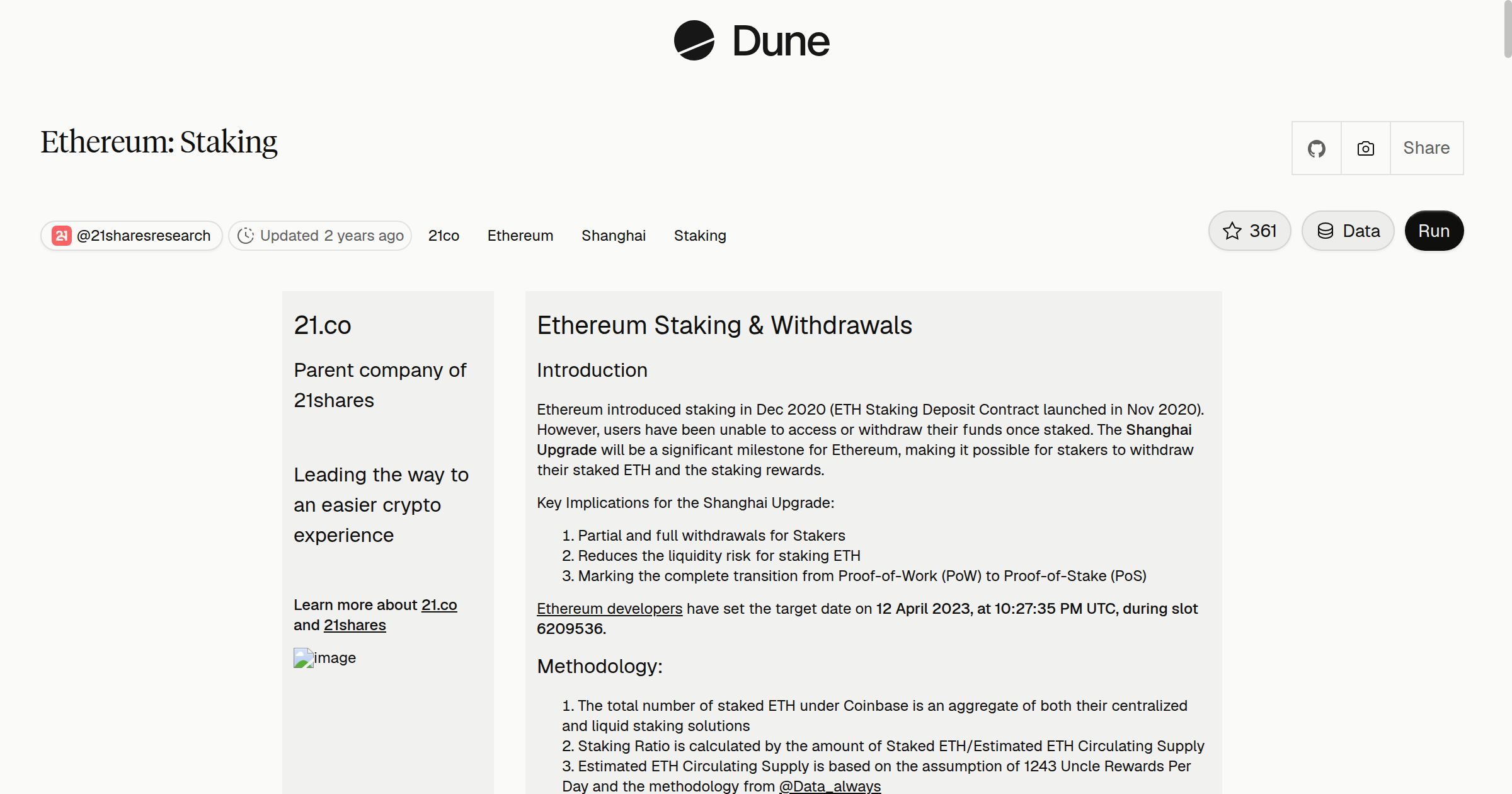 Ethereum: Staking | Dune