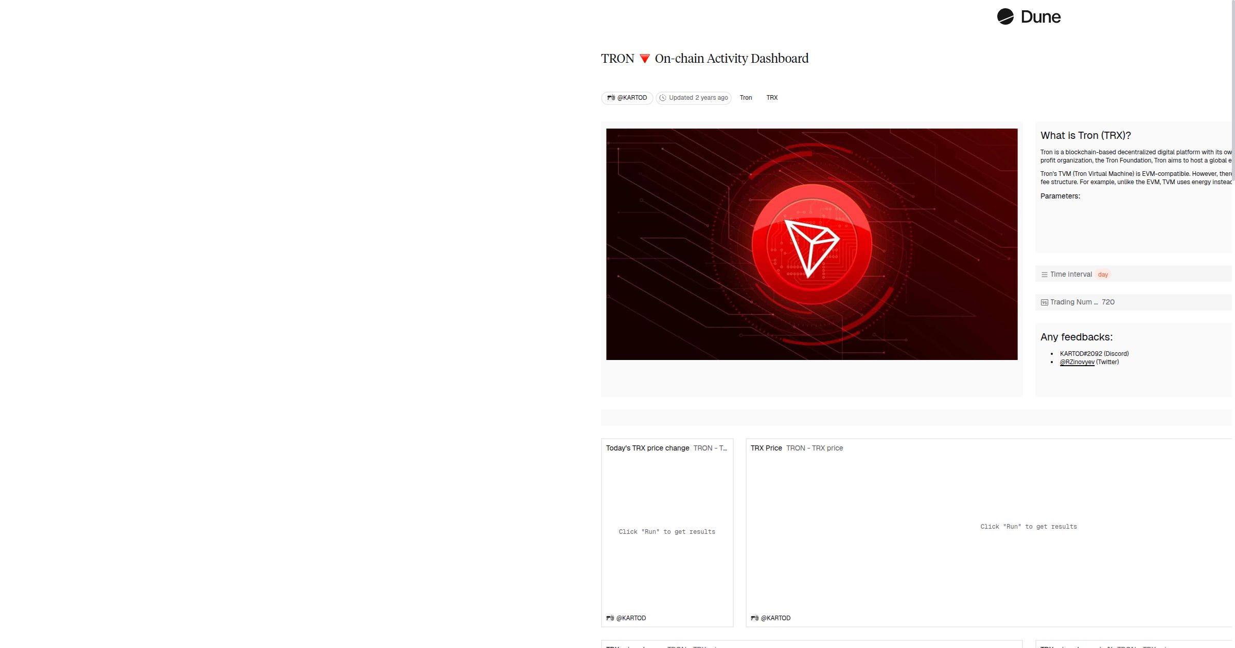 TRON 🔻 On-chain Activity Dashboard