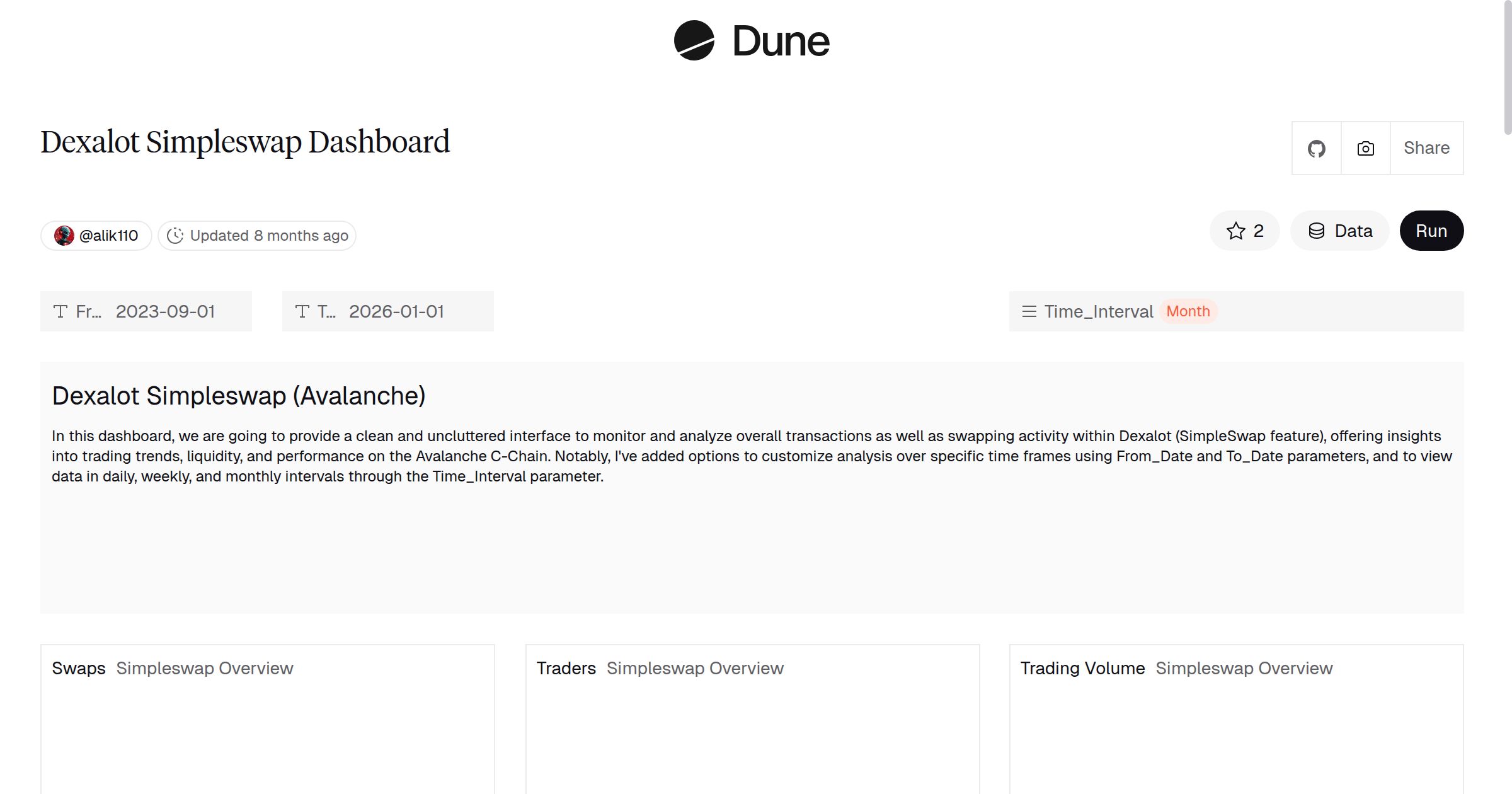 Dexalot Simpleswap Dashboard