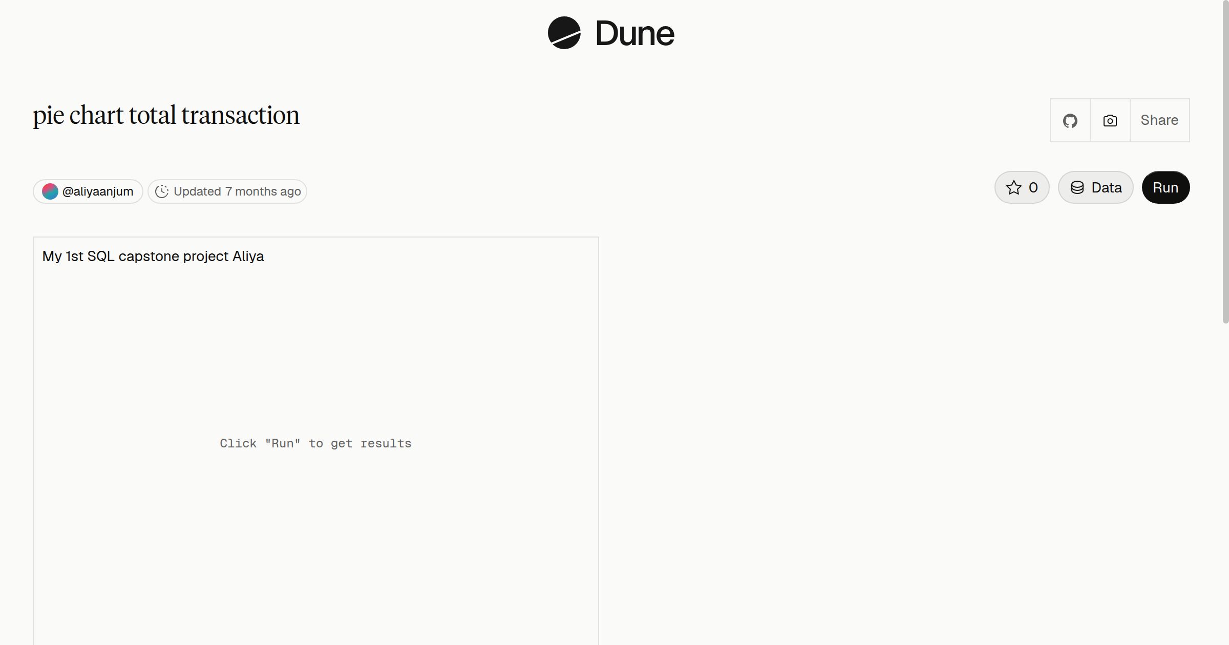 pie chart total transaction | Dune