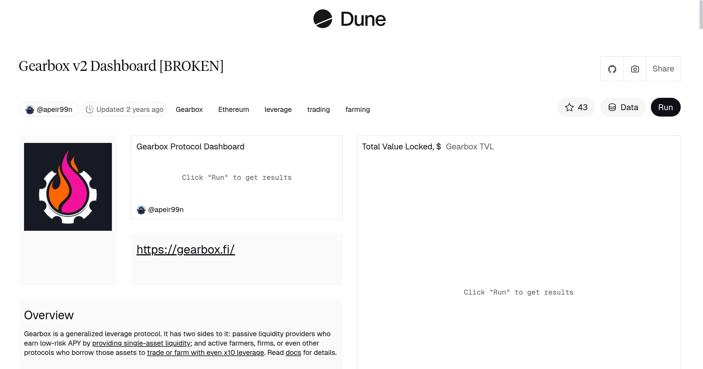 Gearbox V2 Dashboard Broken