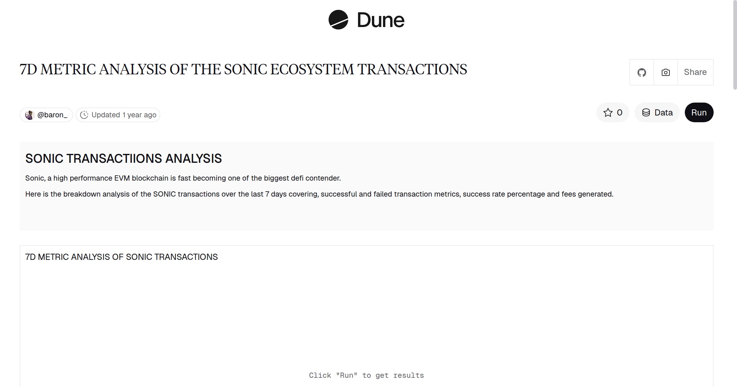 7D METRIC ANALYSIS OF THE SONIC ECOSYSTEM TRANSACTIONS | Dune