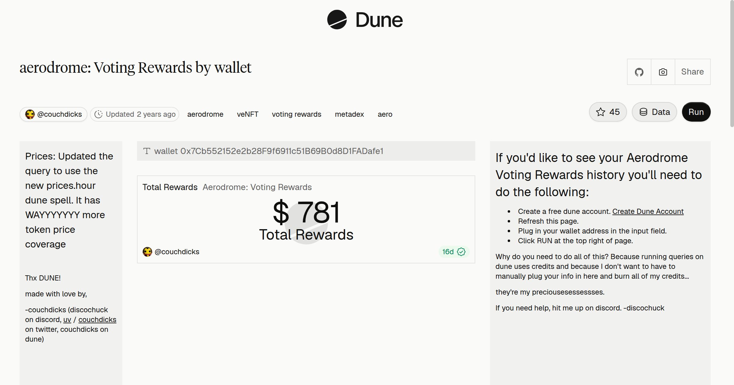 aerodrome: Voting Rewards by wallet | Dune