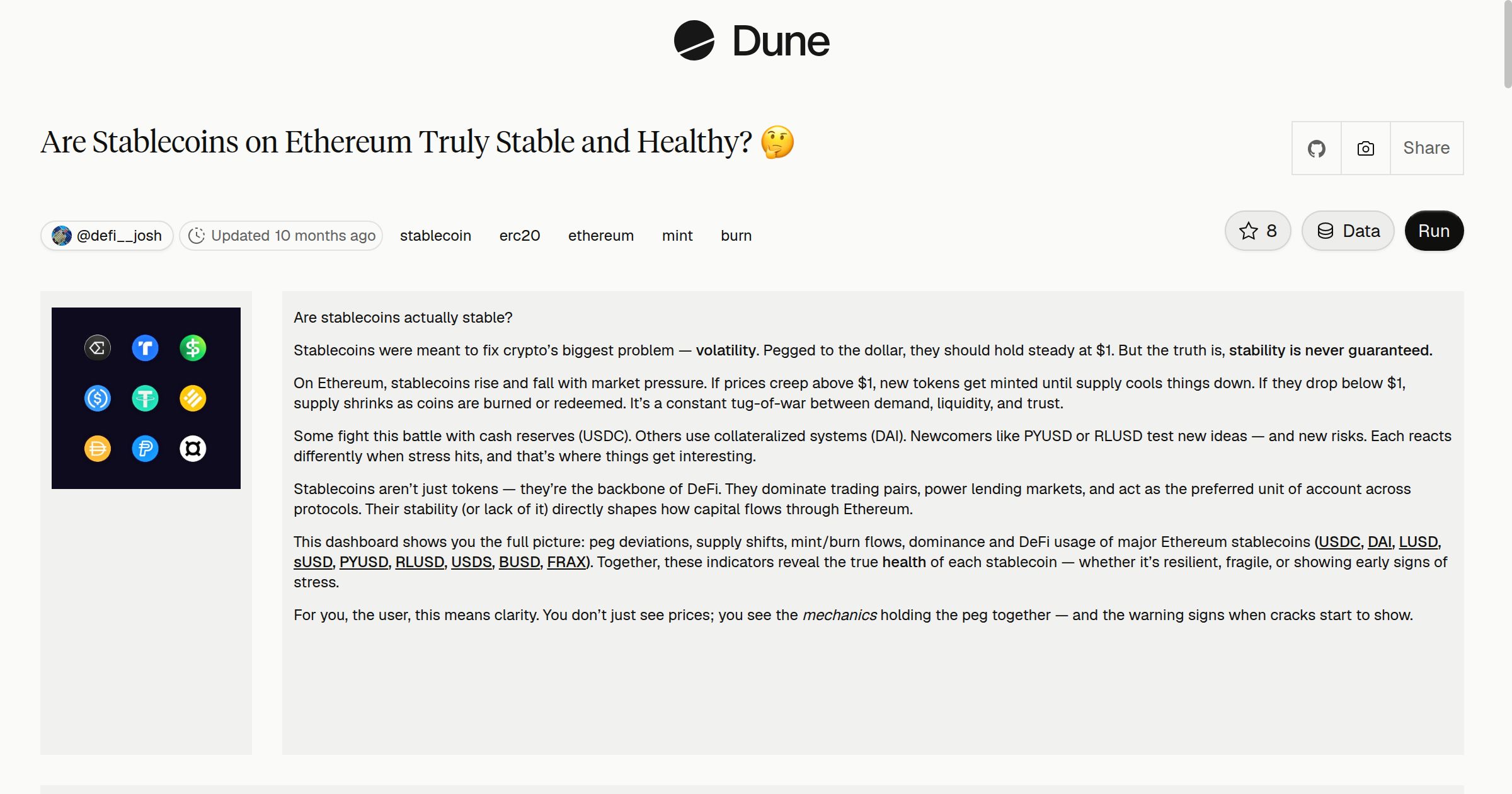 Are Stablecoins on Ethereum Truly Stable and Healthy? 🤔 | Dune