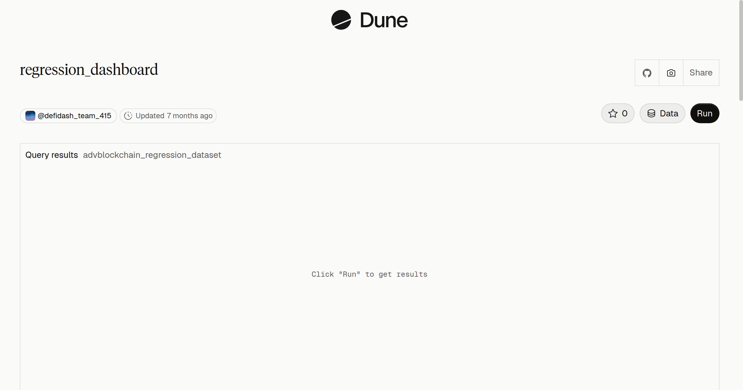 regression_dashboard | Dune