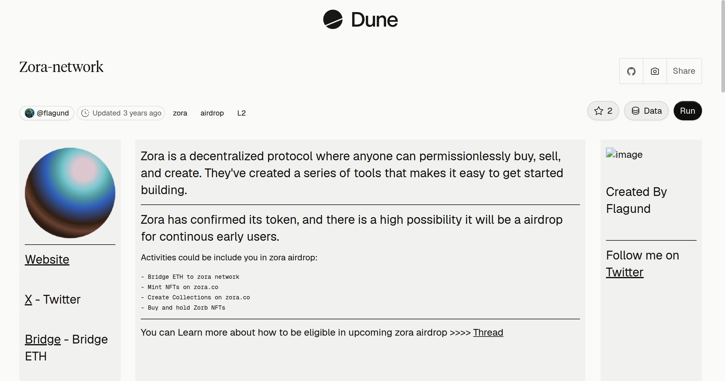 Zora-network | Dune