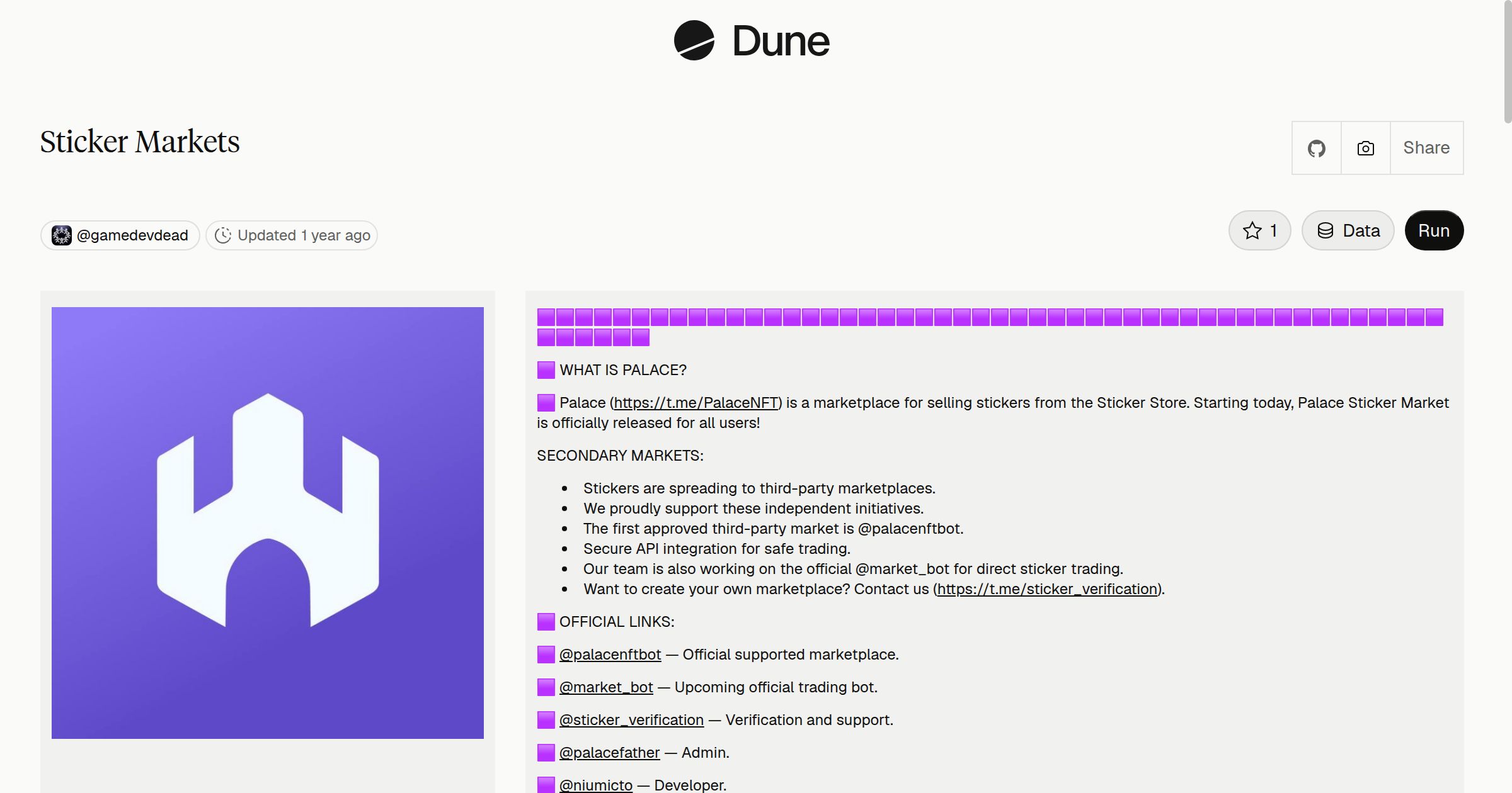 Sticker Markets | Dune