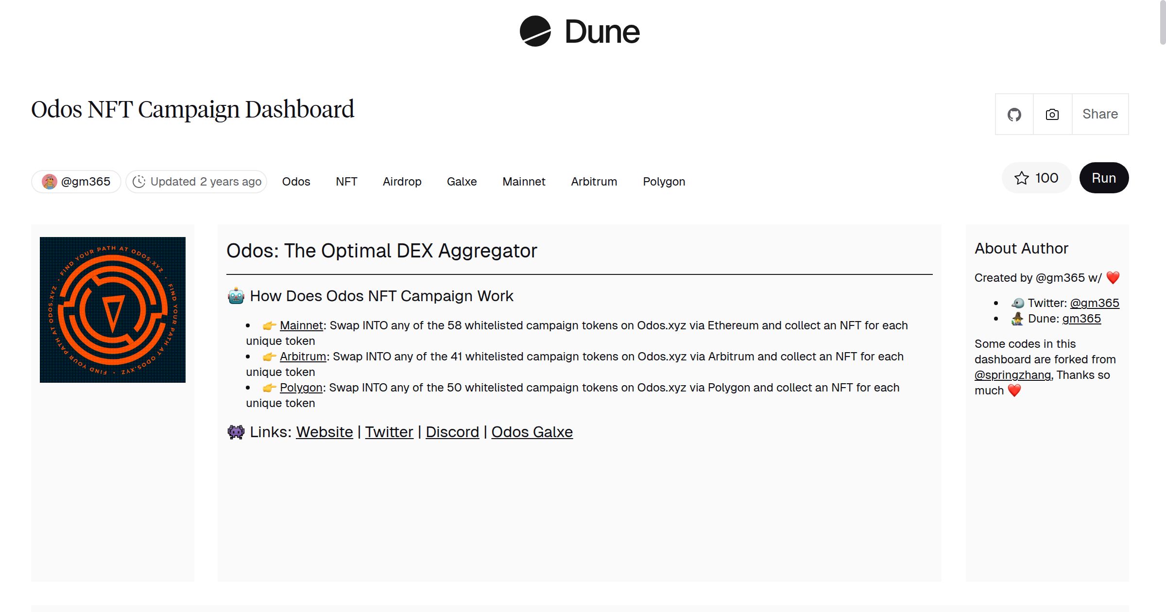 Odos NFT Campaign Dashboard