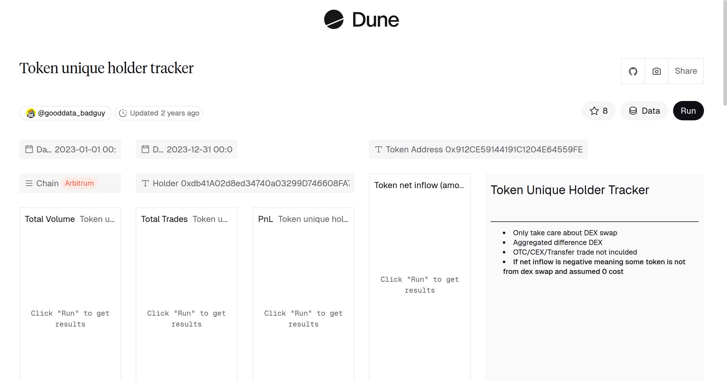 Token Unique Holder Tracker Dune