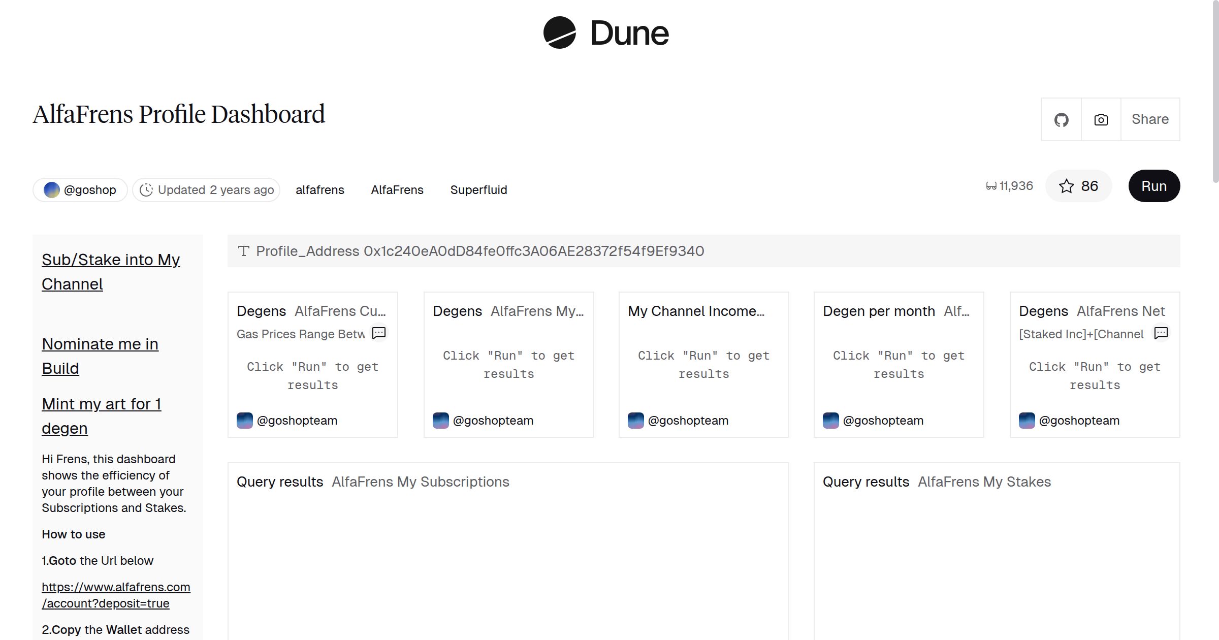 Alfafrens Profile Dashboard