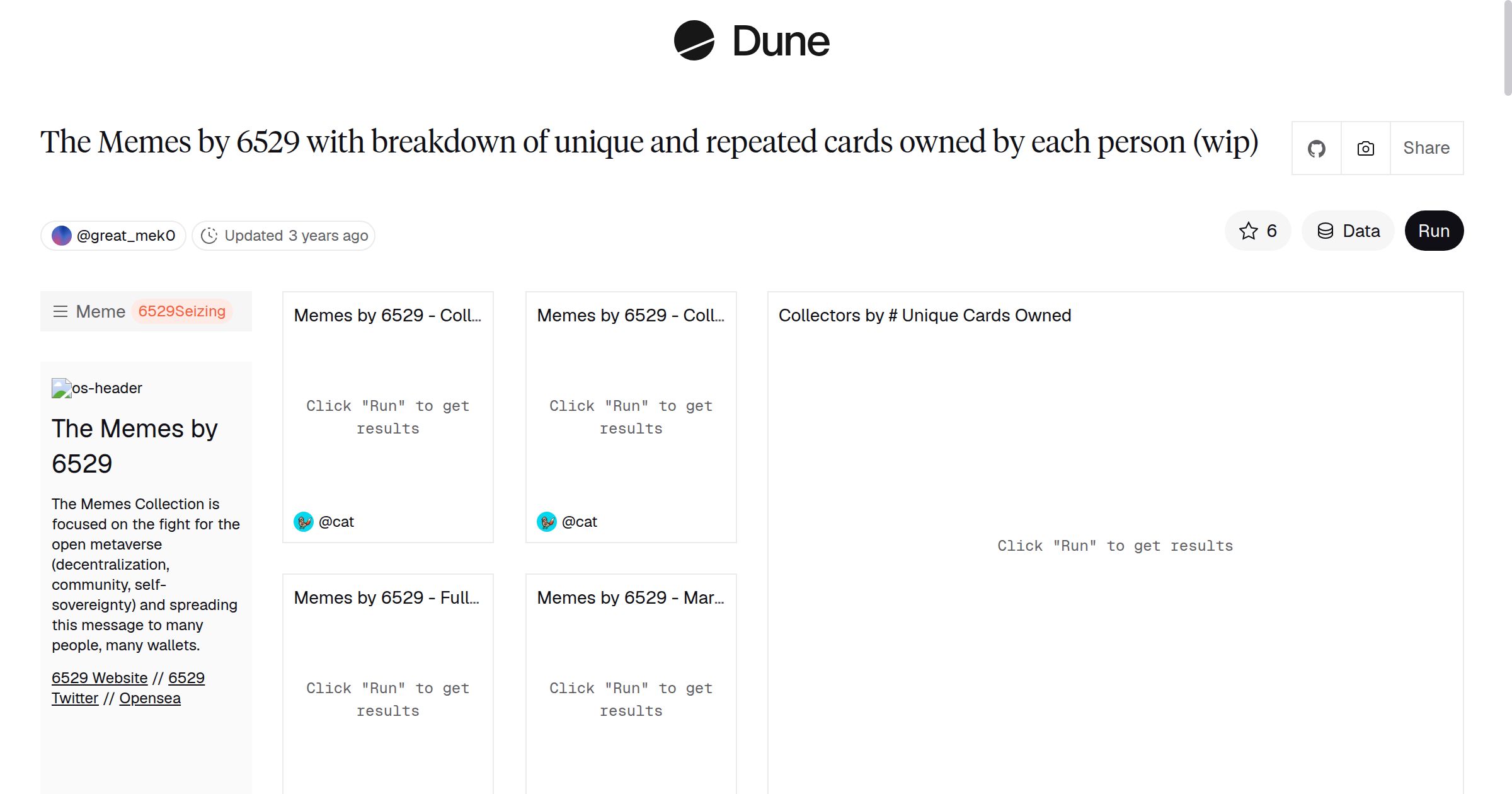 The Memes by 6529 with breakdown of unique and repeated cards owned by ...