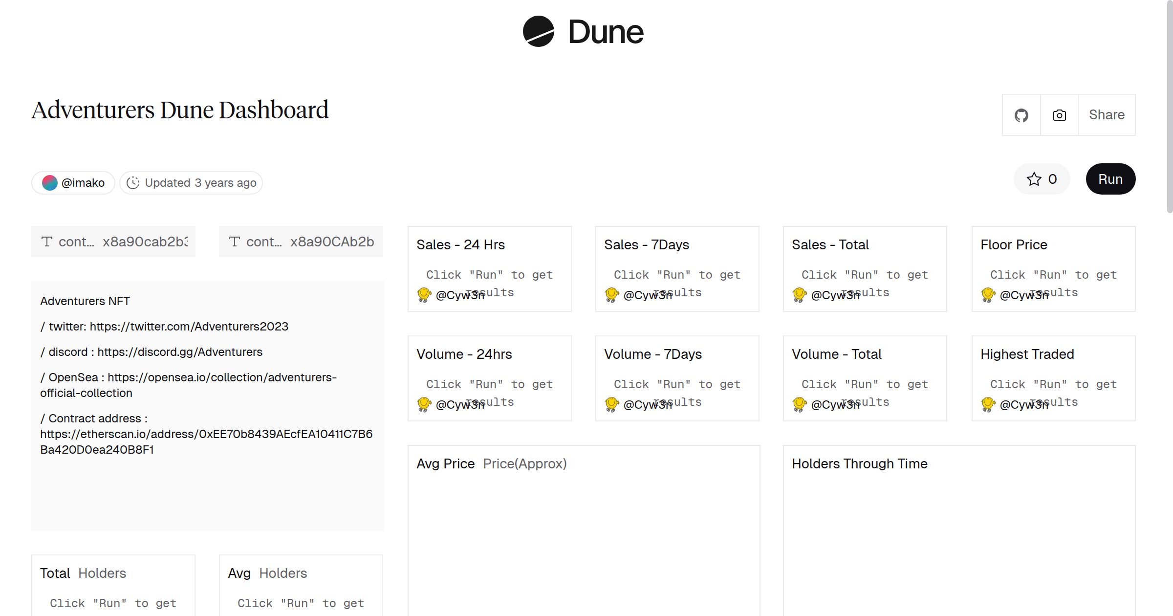 Adventurers Dune Dashboard | Dune