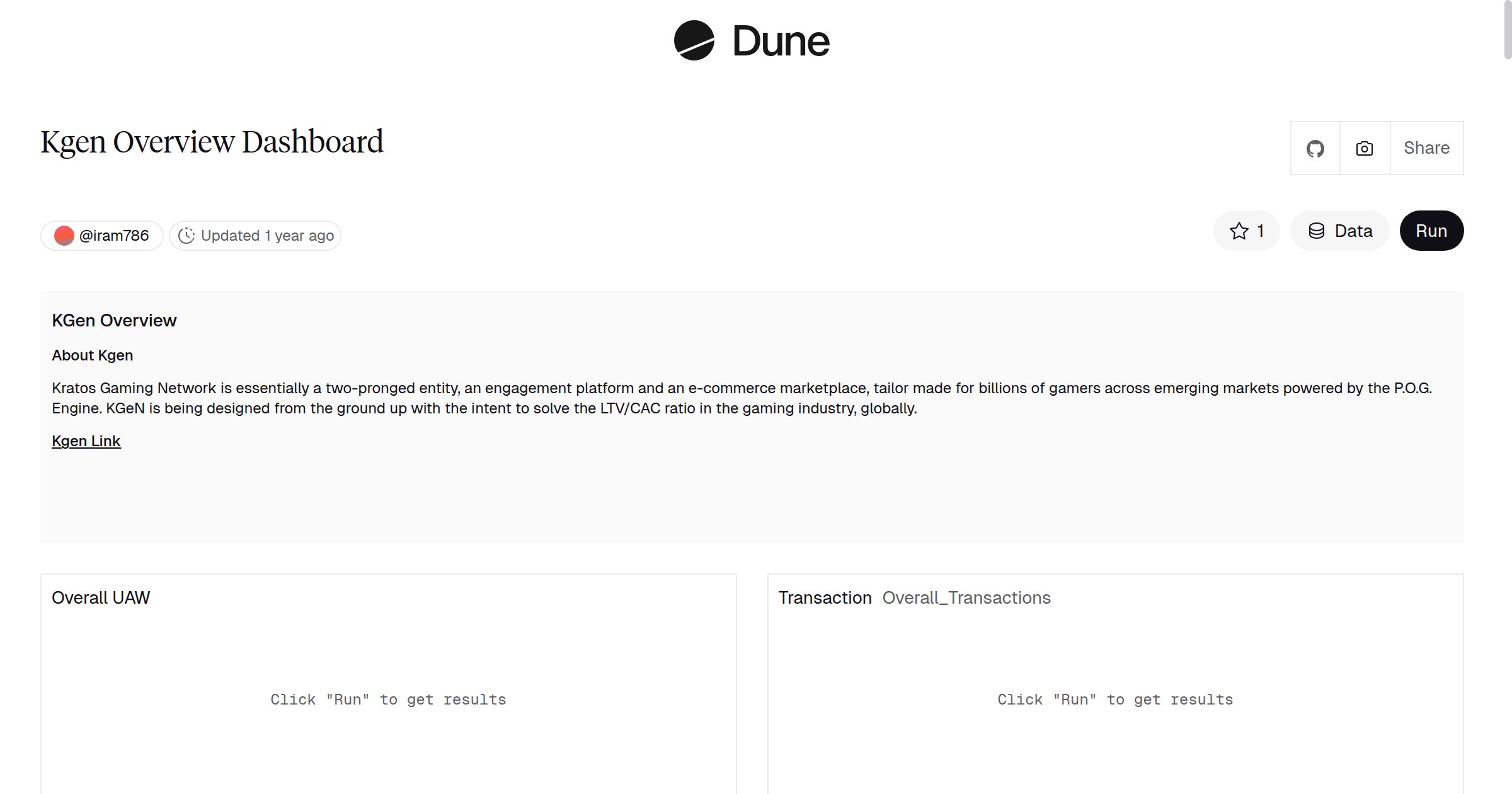 Kgen Overview Dashboard
