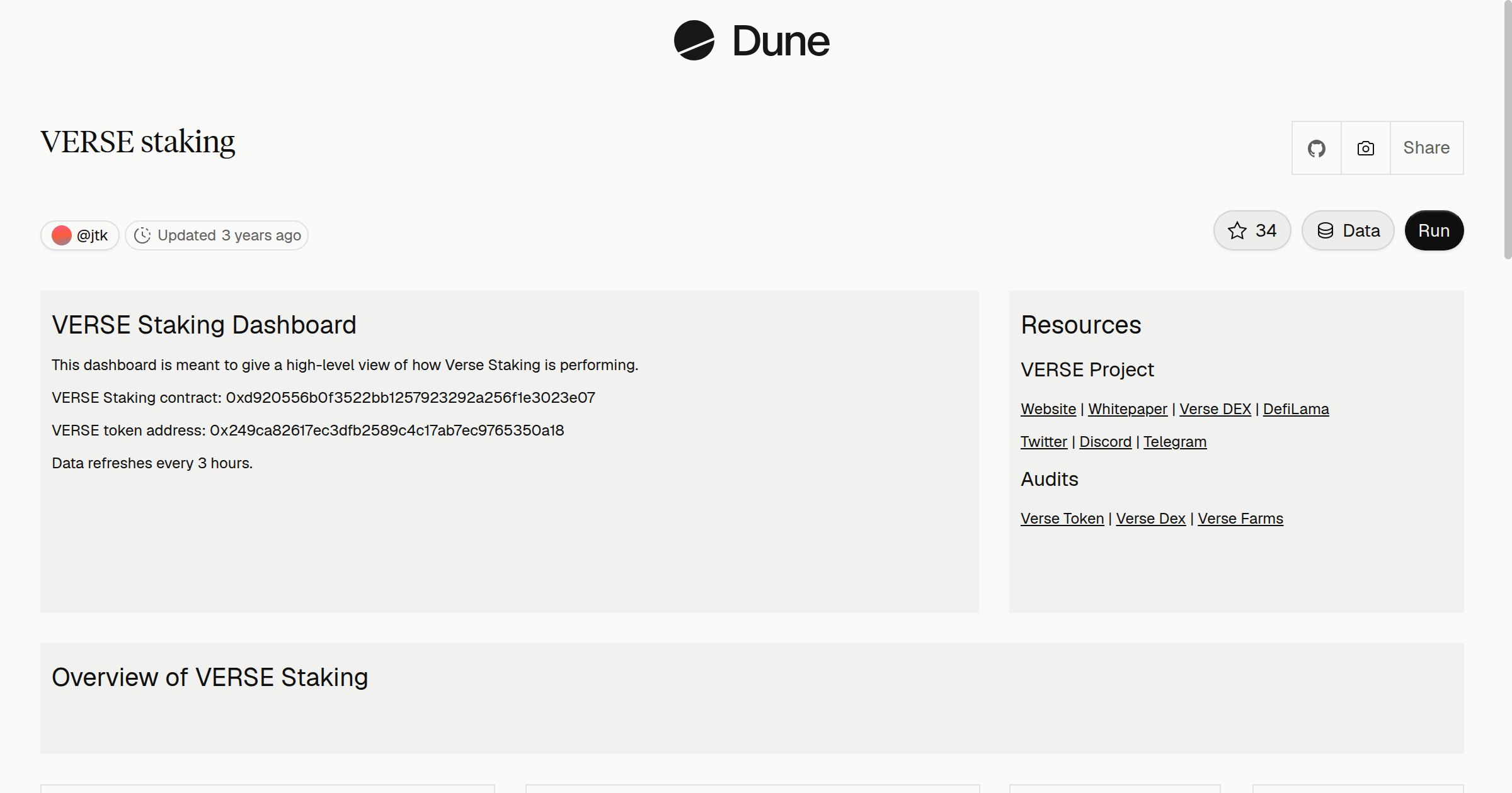 VERSE staking | Dune