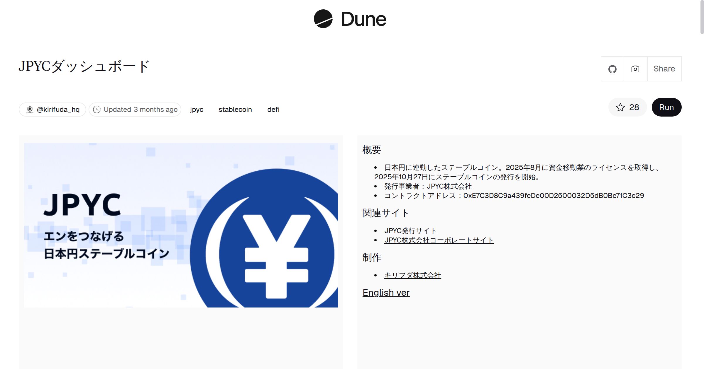 JPYCダッシュボード | Dune