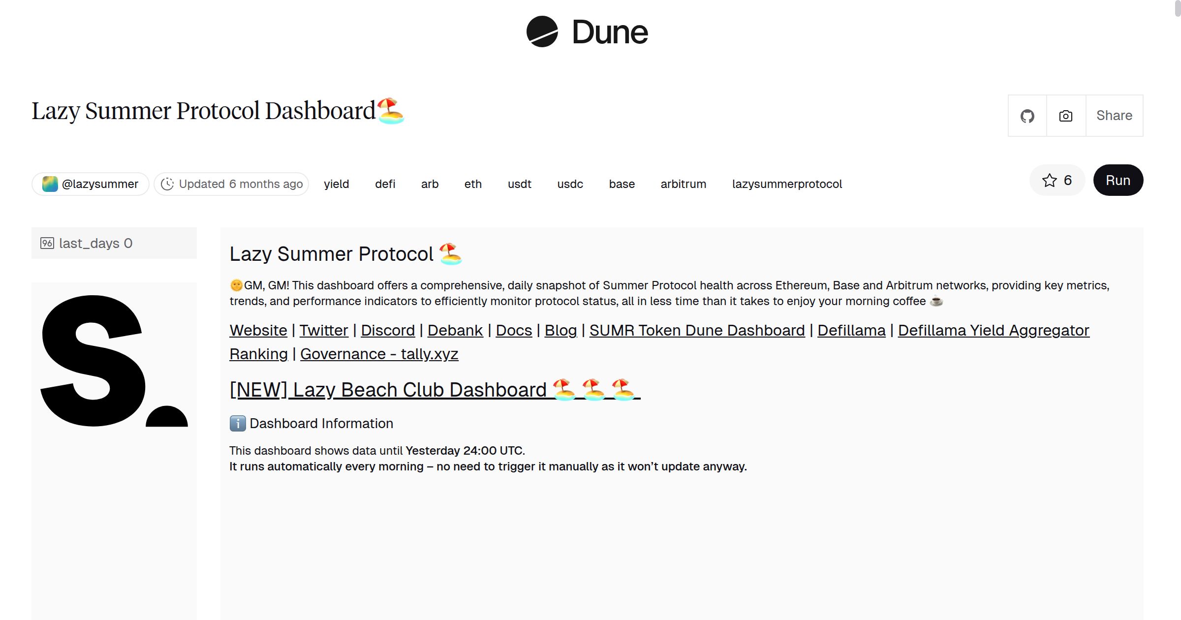 Lazy Summer Protocol Dashboard🏖️