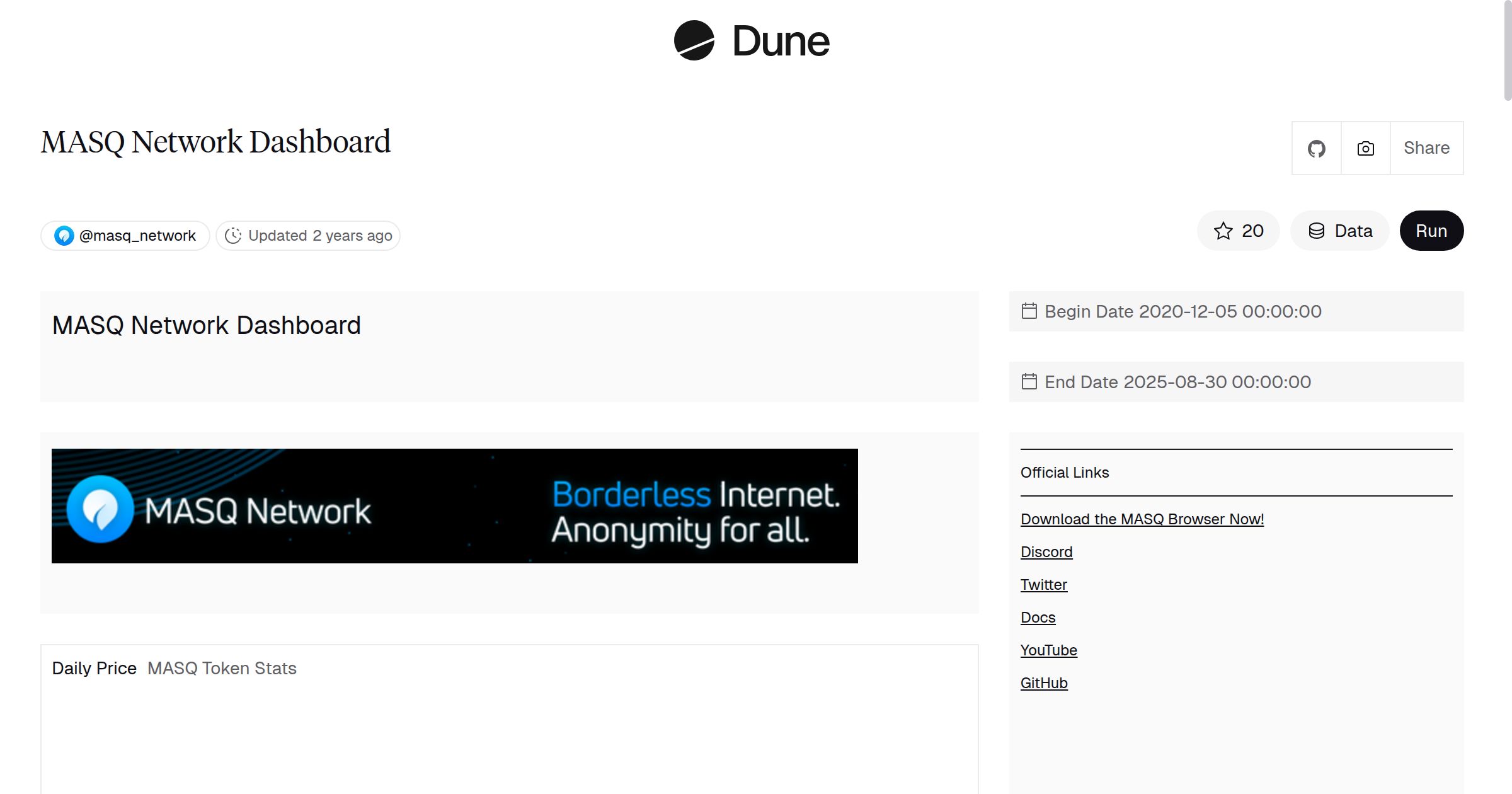 MASQ Network Dashboard | Dune