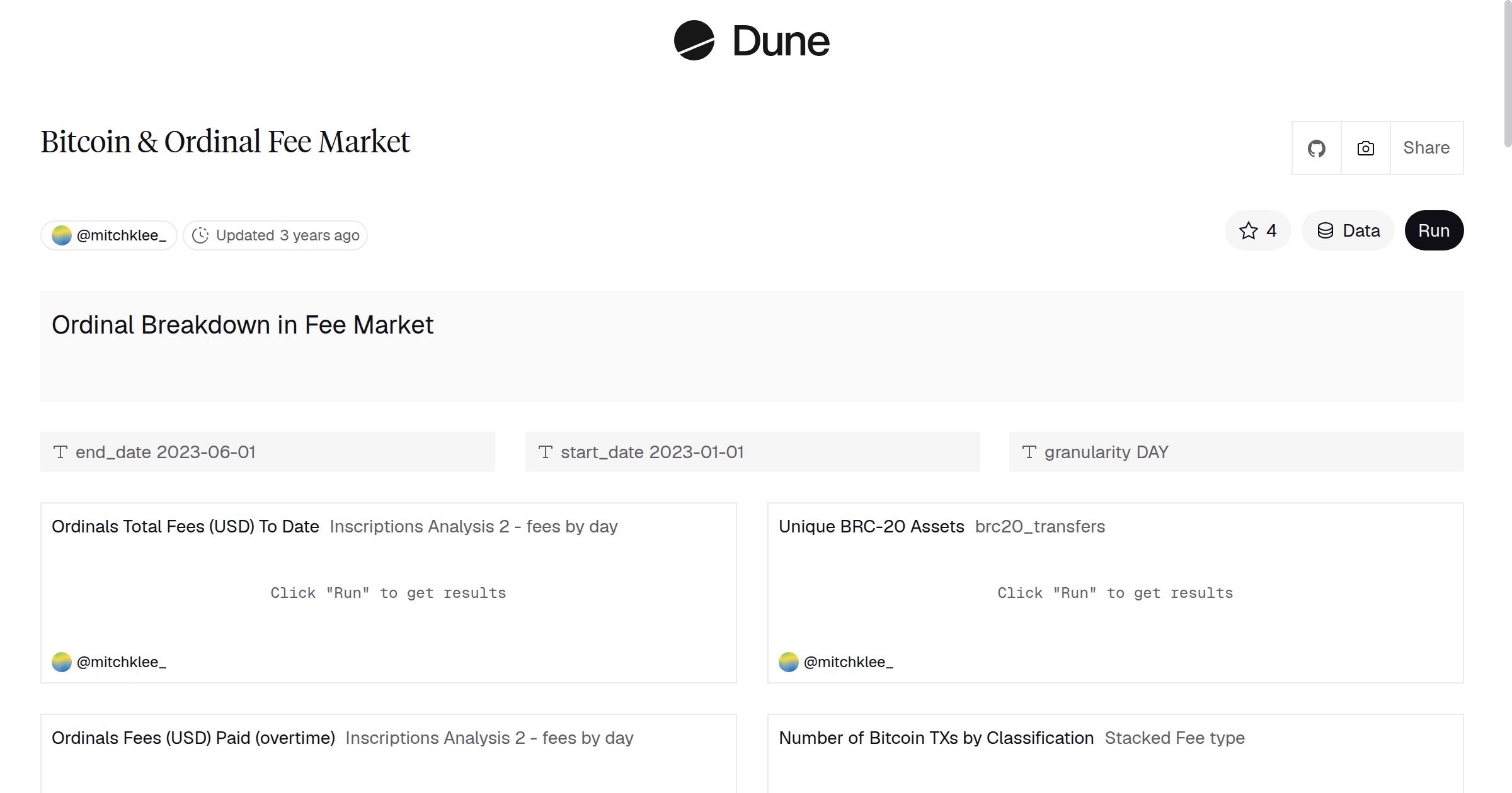 Bitcoin & Ordinal Fee Market | Dune