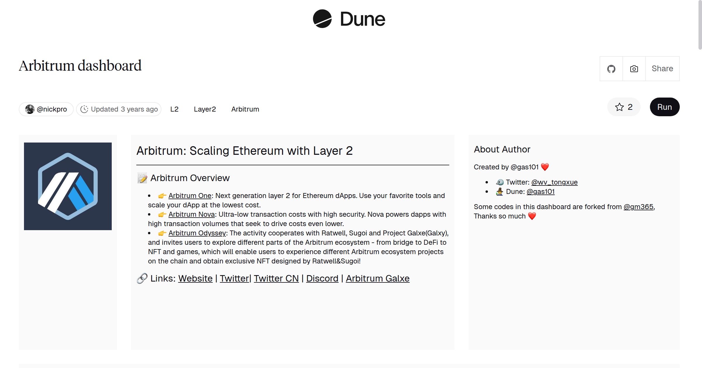 Arbitrum dashboard | Dune