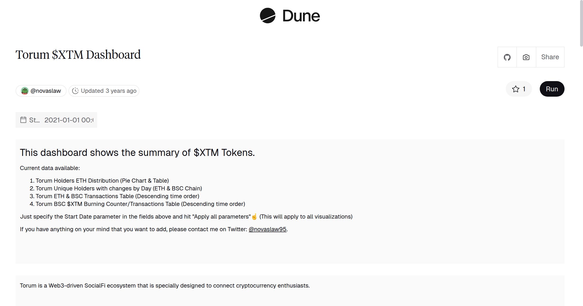 Torum $XTM Dashboard