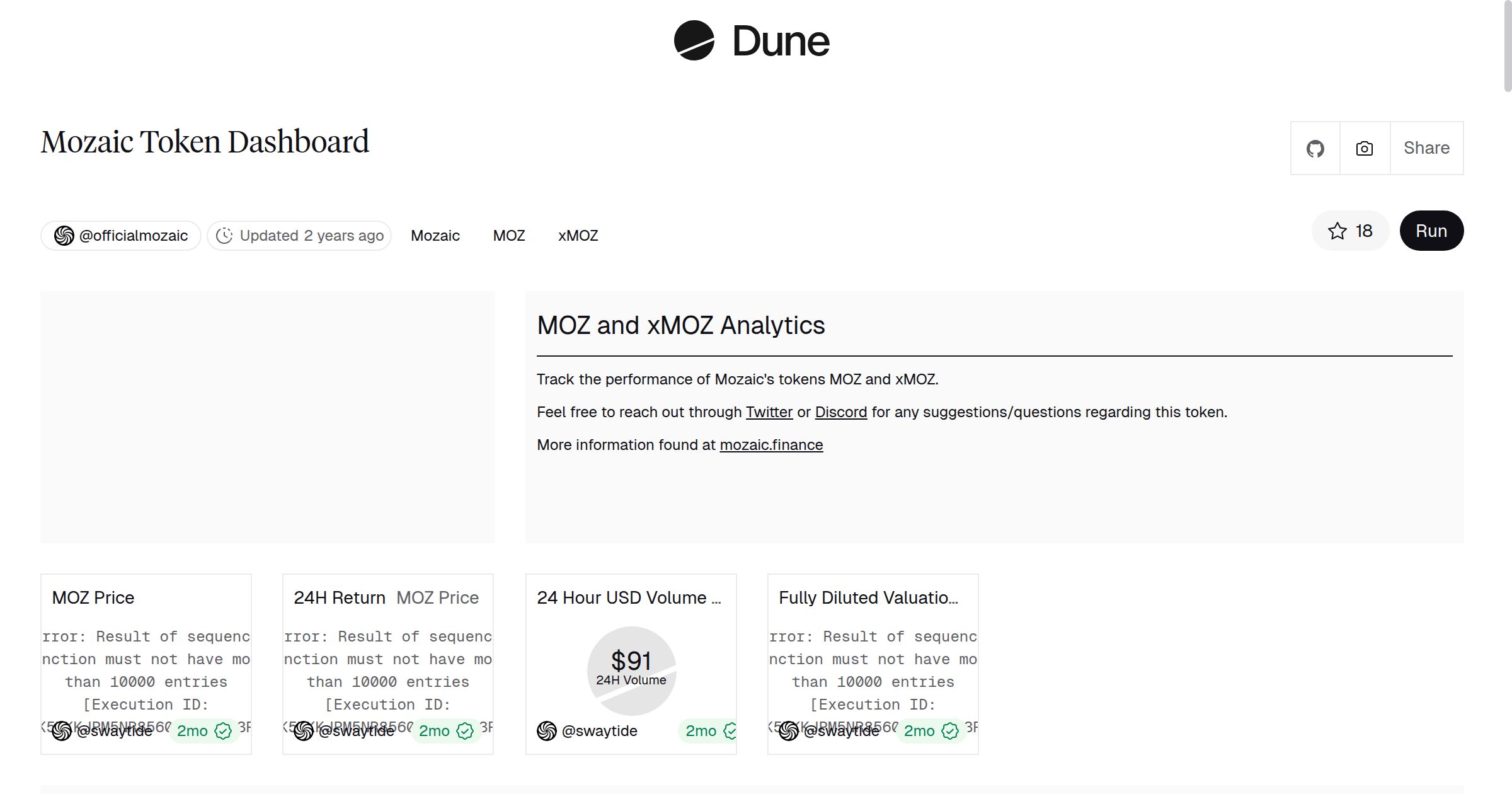 Mozaic Token Dashboard