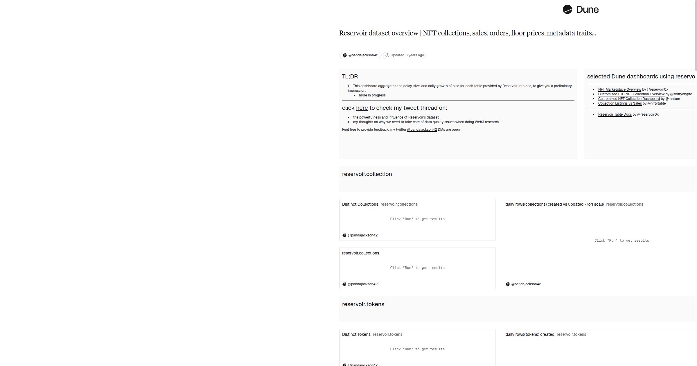 Reservoir dataset overview | NFT collections, sales, orders, floor ...