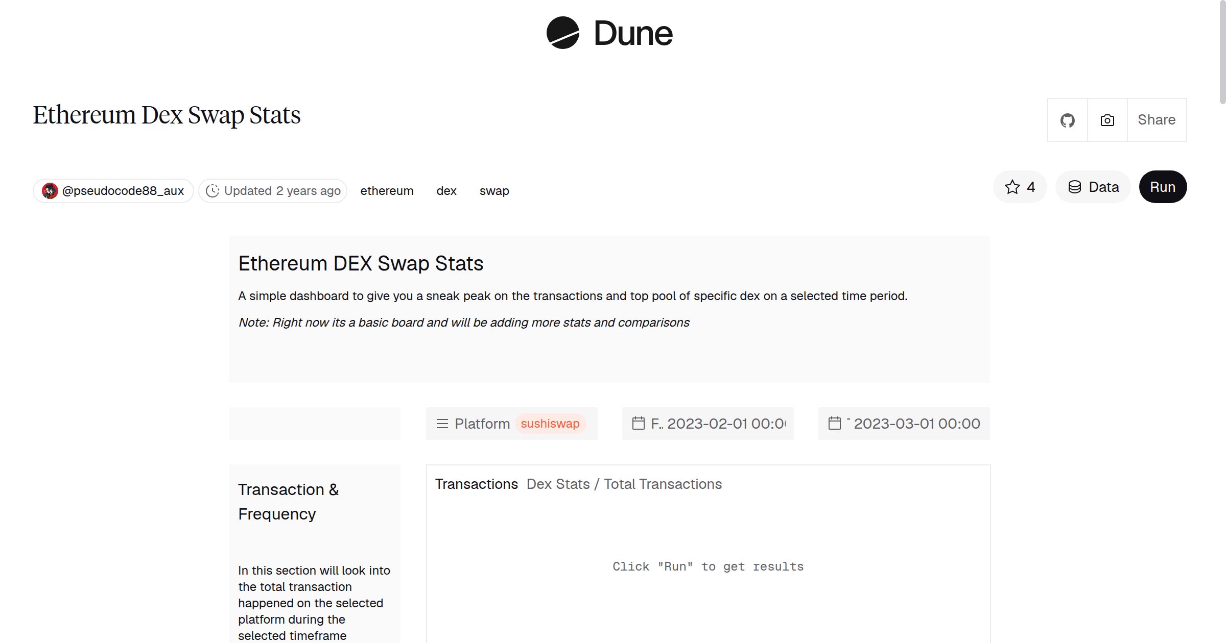 Ethereum Dex Swap Stats | Dune