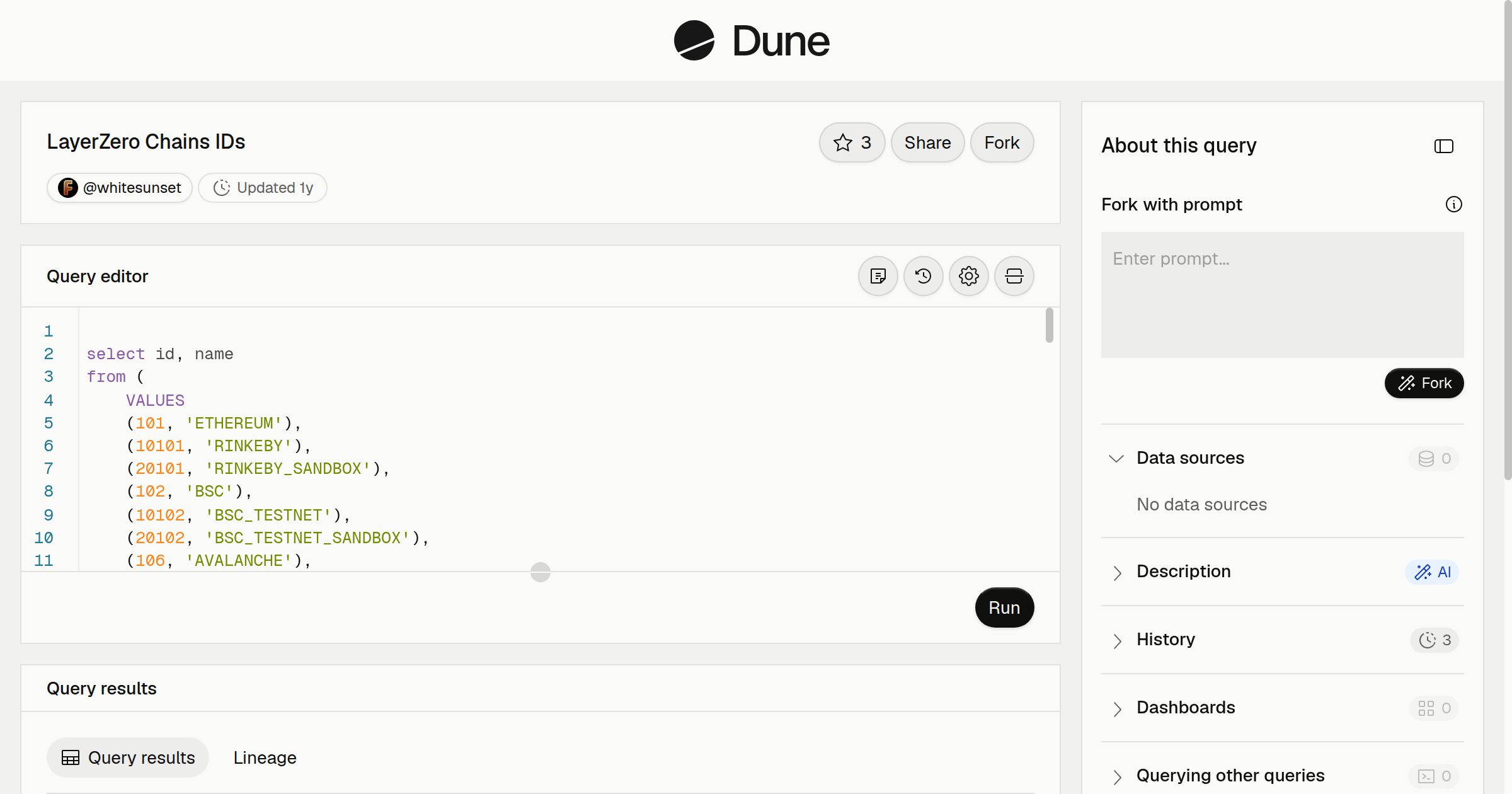 LayerZero Chains IDs | Dune