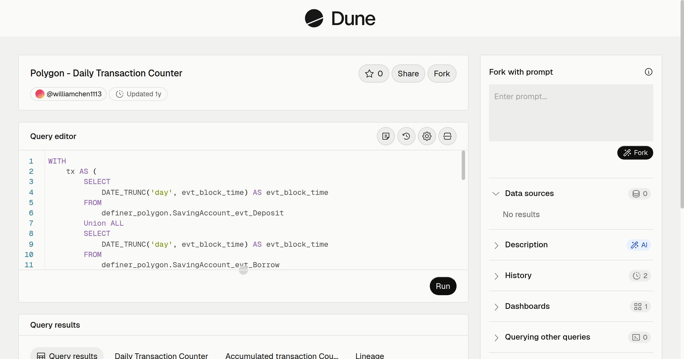 Polygon - Daily Transaction Counter | Dune