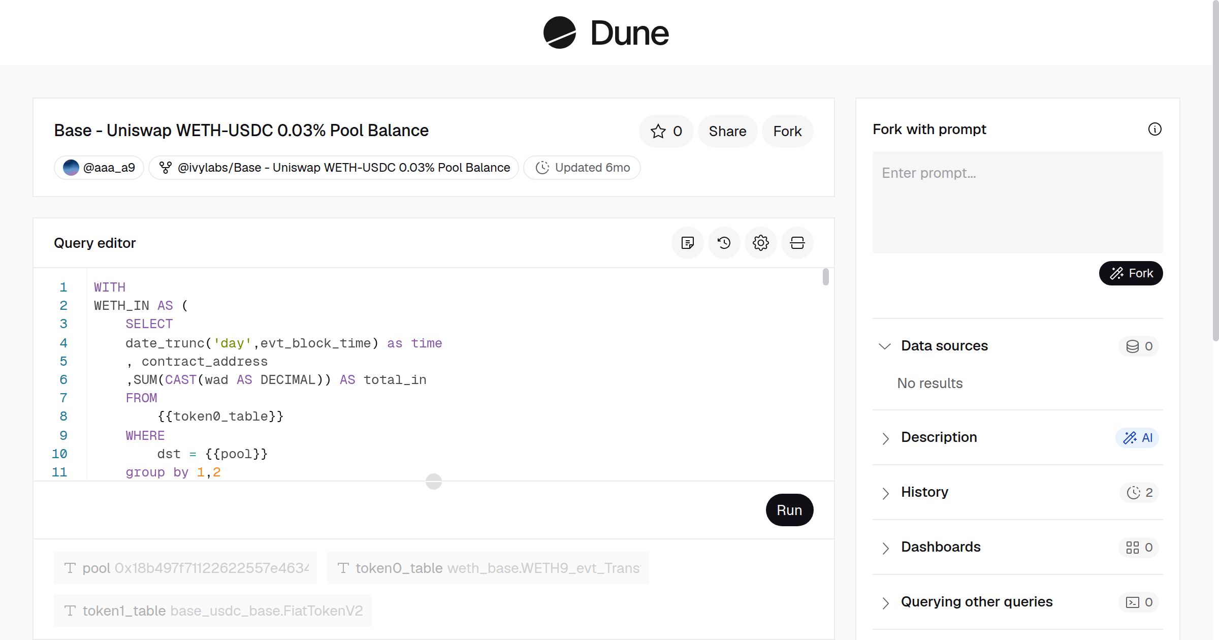 Base - Uniswap WETH-USDC 0.03% Pool Balance | Dune