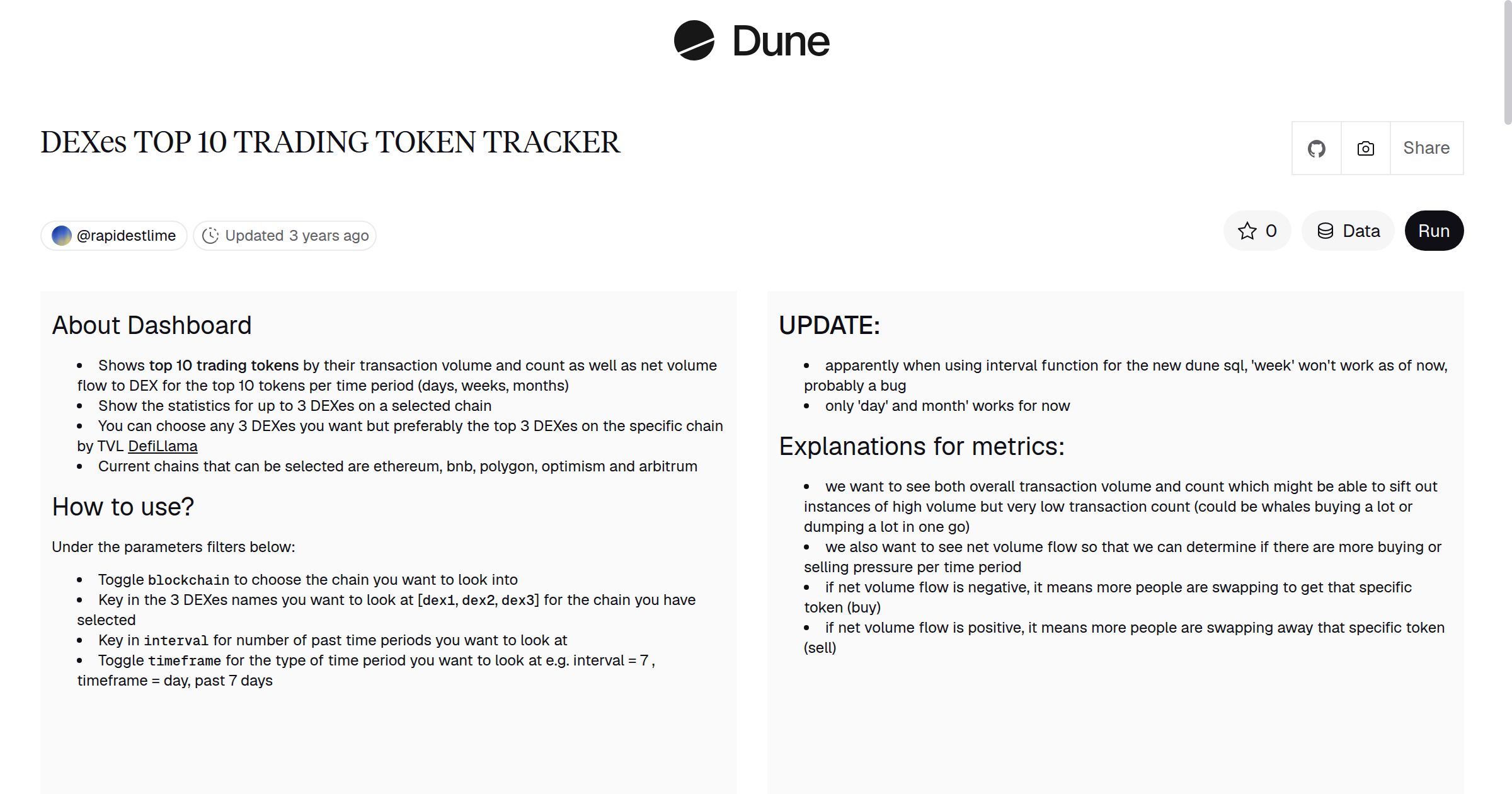 DEXes TOP 10 TRADING TOKEN TRACKER | Dune