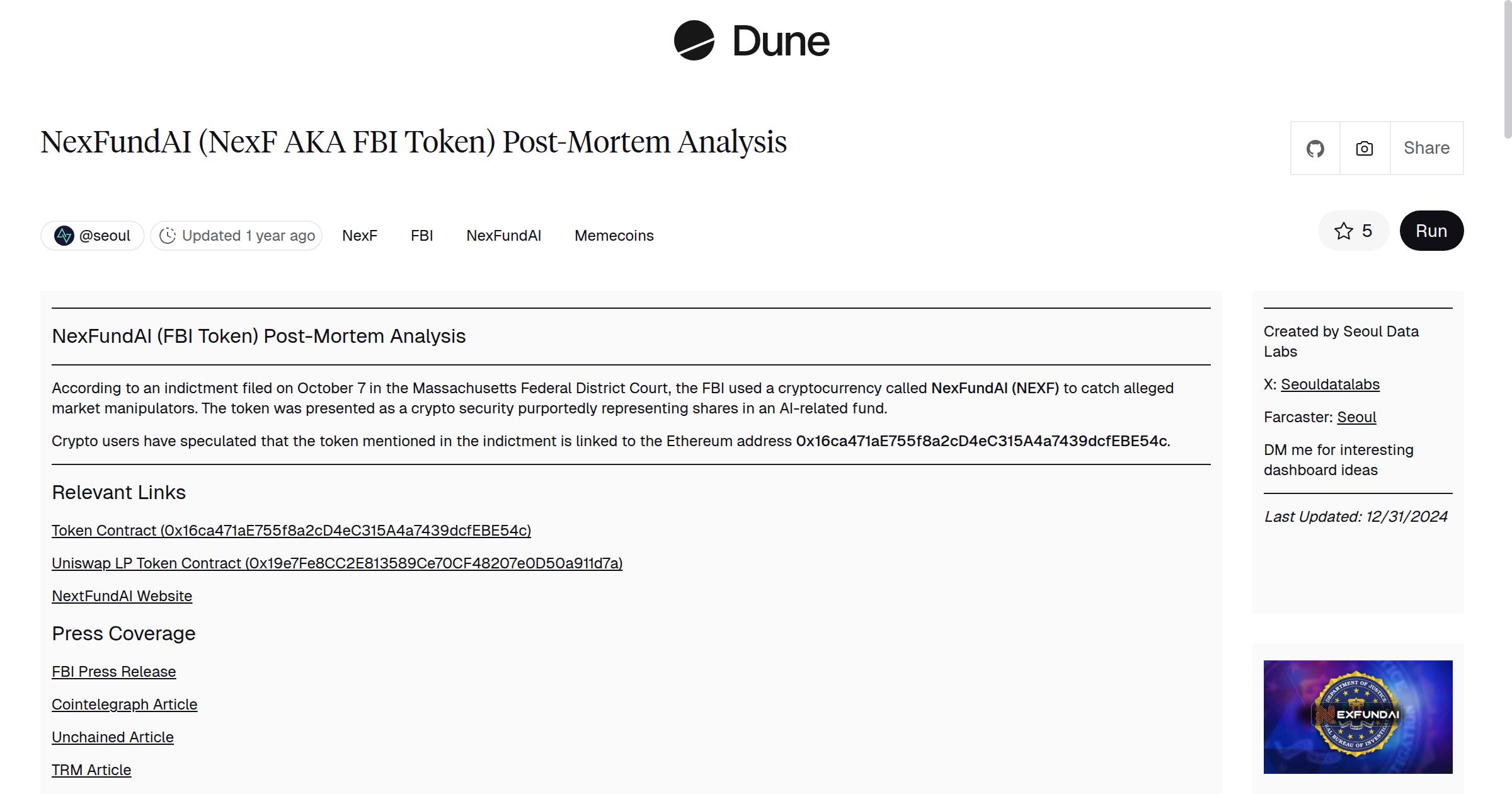 NexFundAI (NexF AKA FBI Token) Post-Mortem Analysis