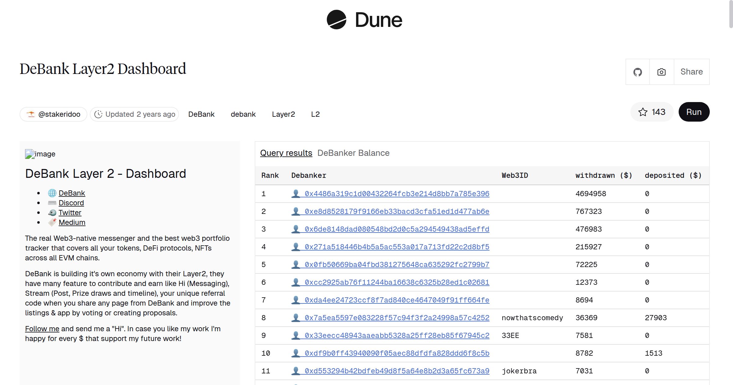 DeBank Layer2 Dashboard