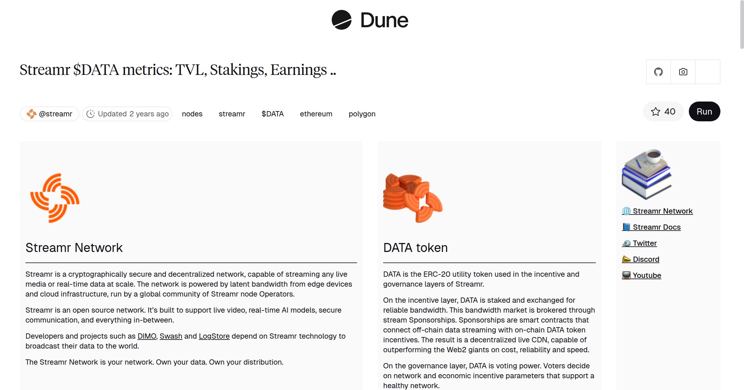 Streamr $DATA metrics: TVL, Stakings, Earnings
