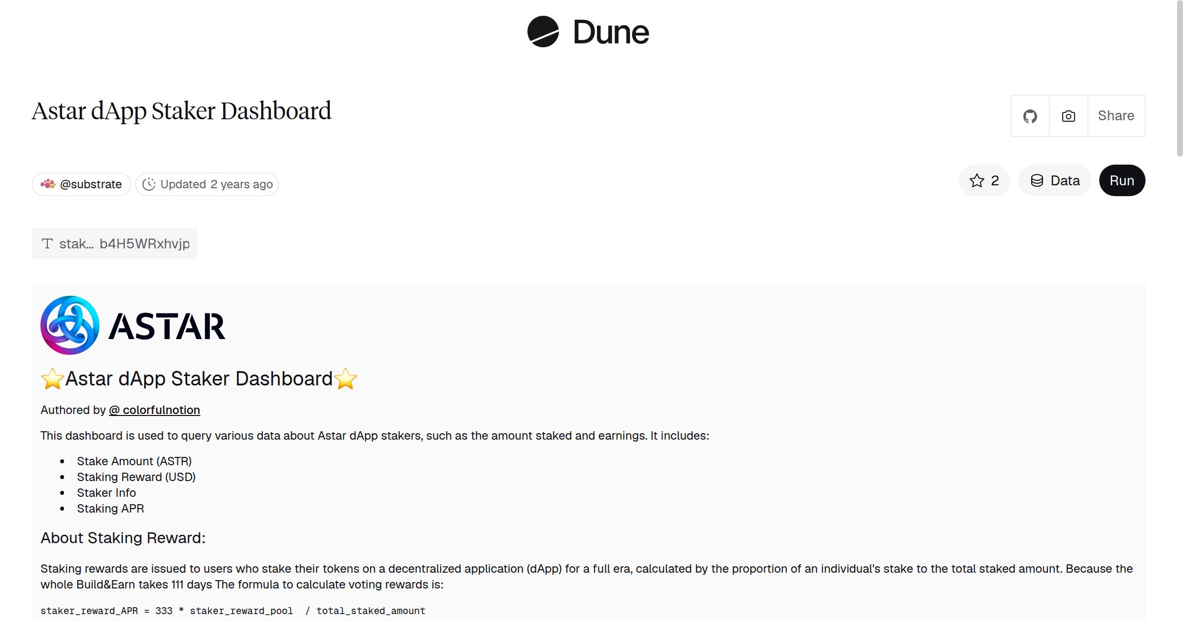 Astar dApp Staker Dashboard | Dune