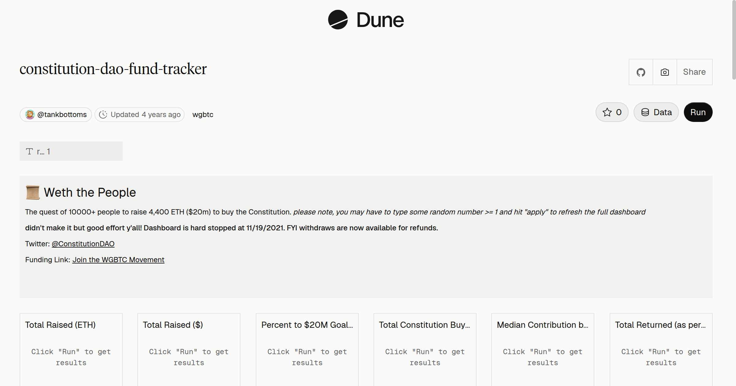 constitution-dao-fund-tracker | Dune