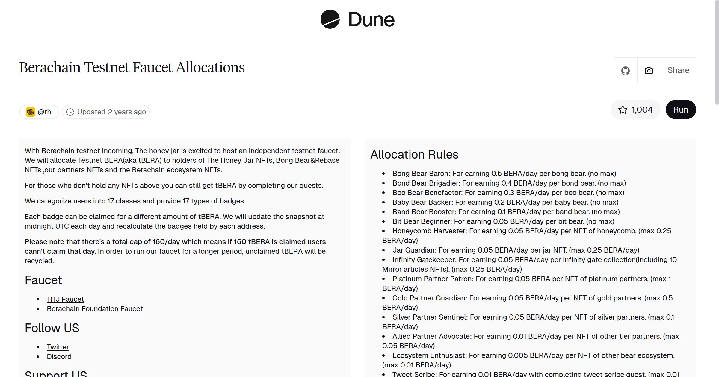 Berachain Testnet Faucet Allocations